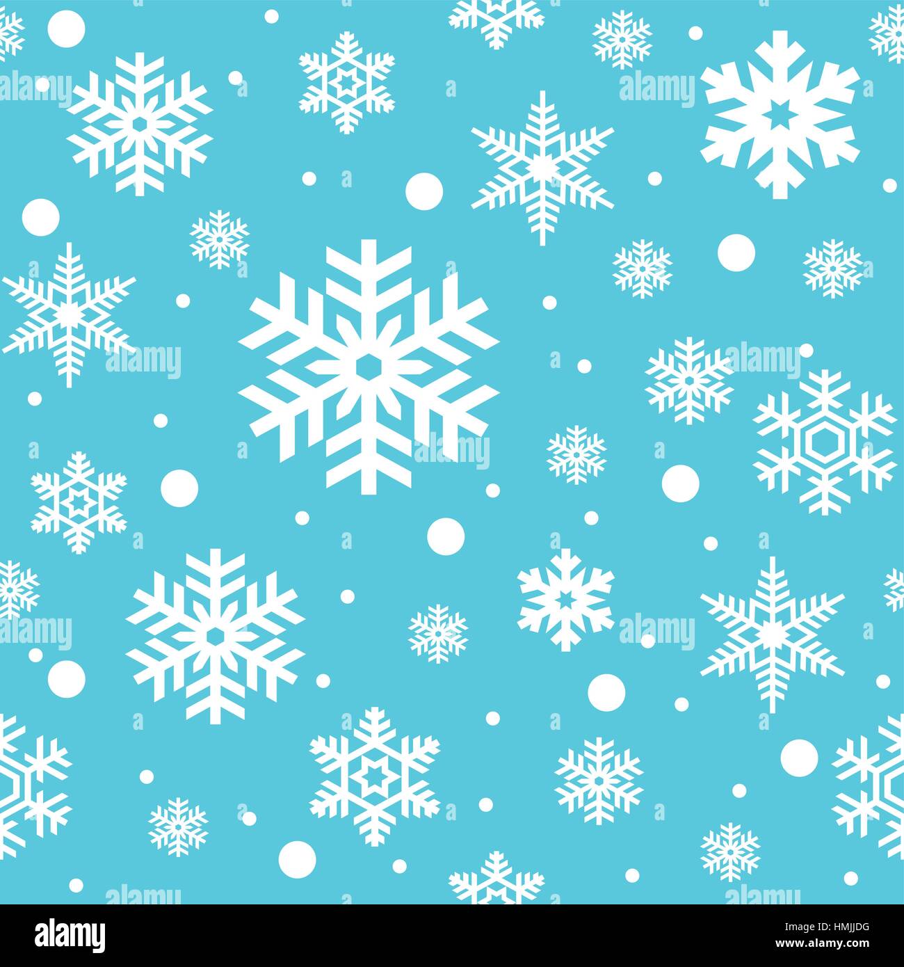 Seamless pattern of white snowflakes on sky blue background. Snowfall ...