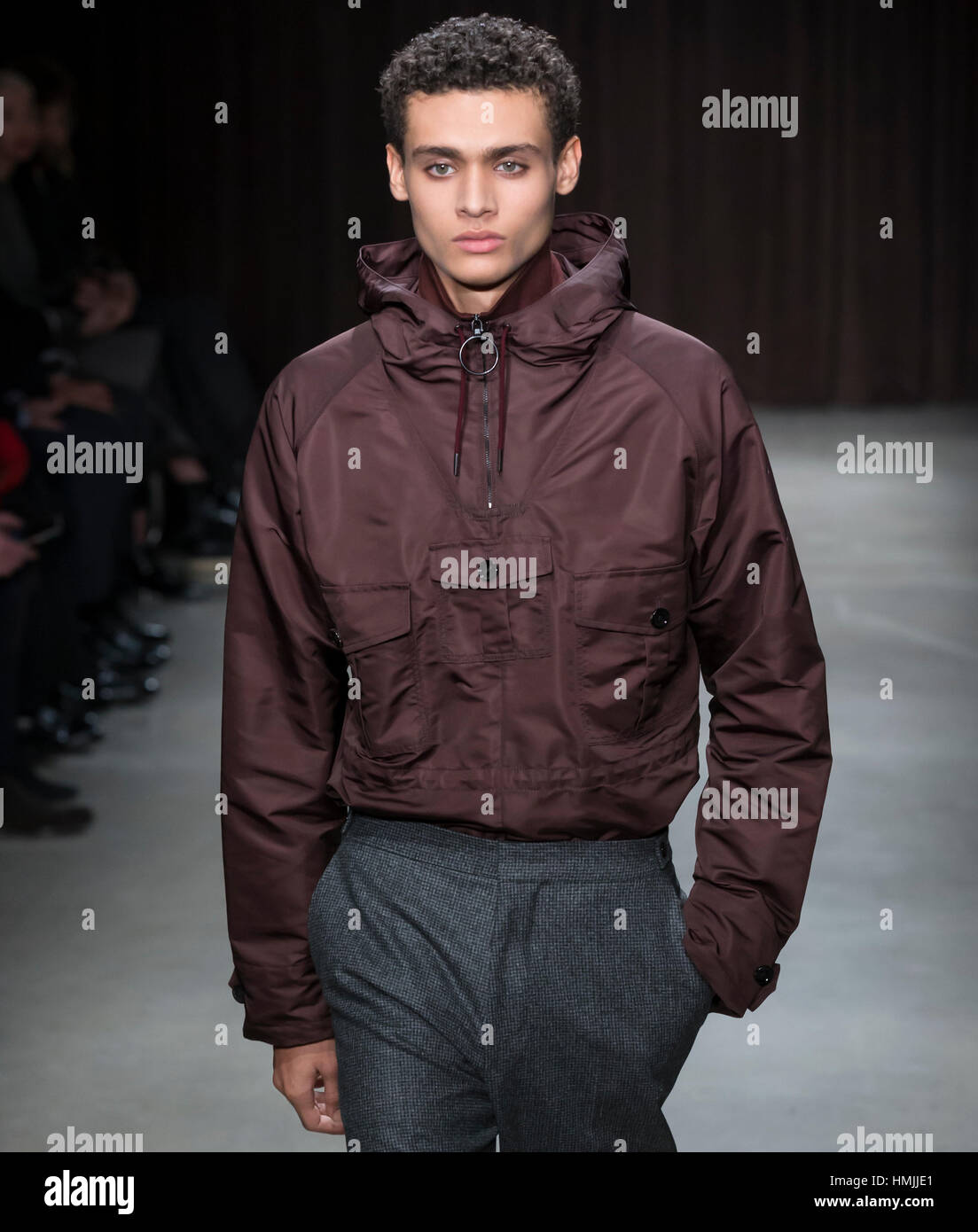 NEW YORK, NY - January 31, 2017: Desmend Wyer walks the runway at the ...