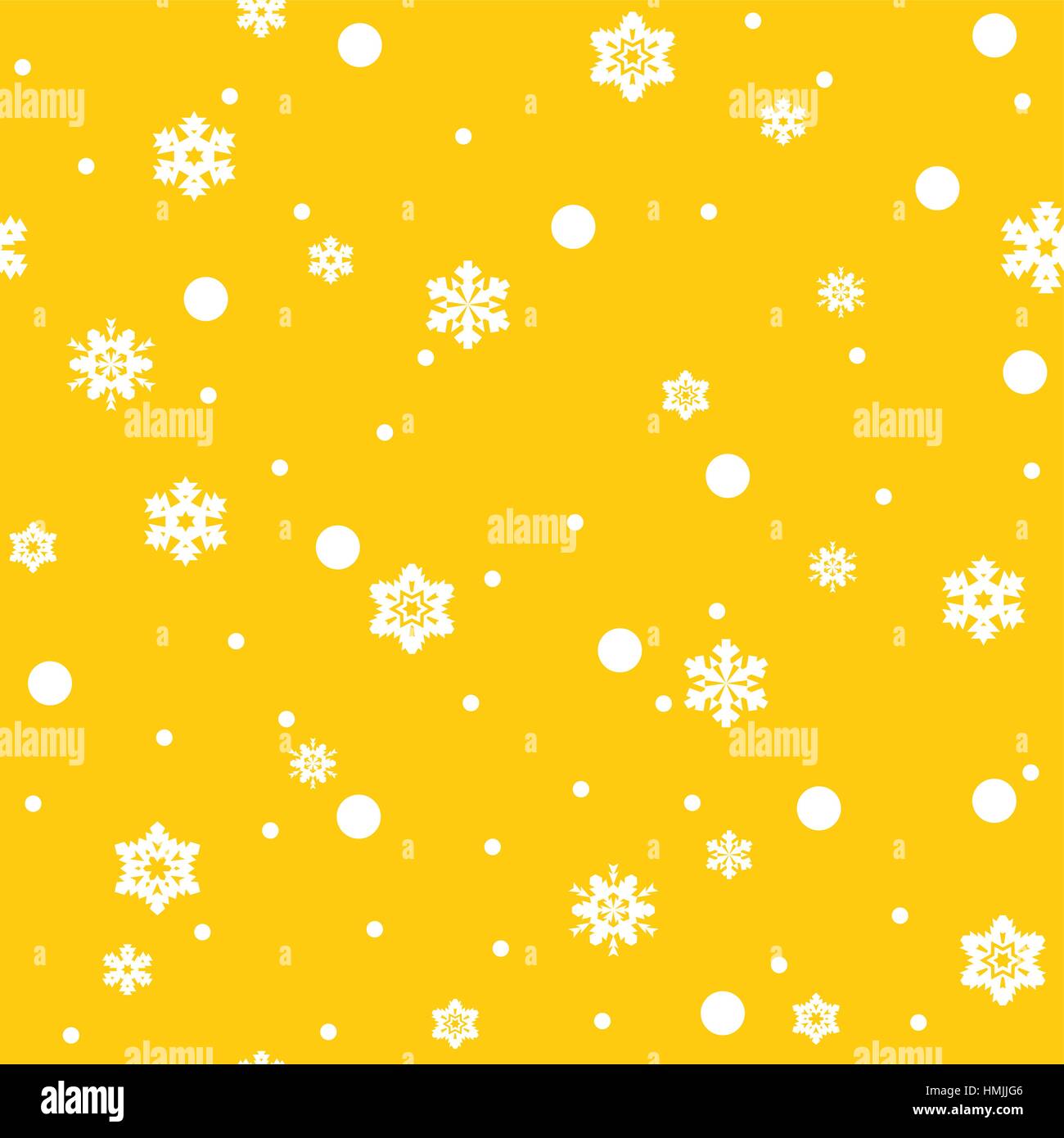 Seamless pattern of white snowflakes on yellow background. Snowfall ...