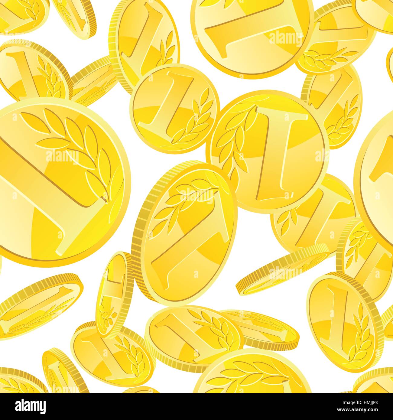 Seamless pattern with golden coins randomly placed over white ...