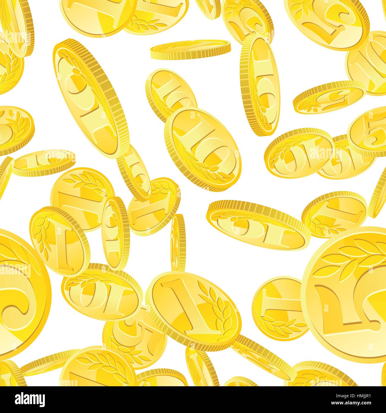 Seamless pattern with golden coins randomly placed over white ...