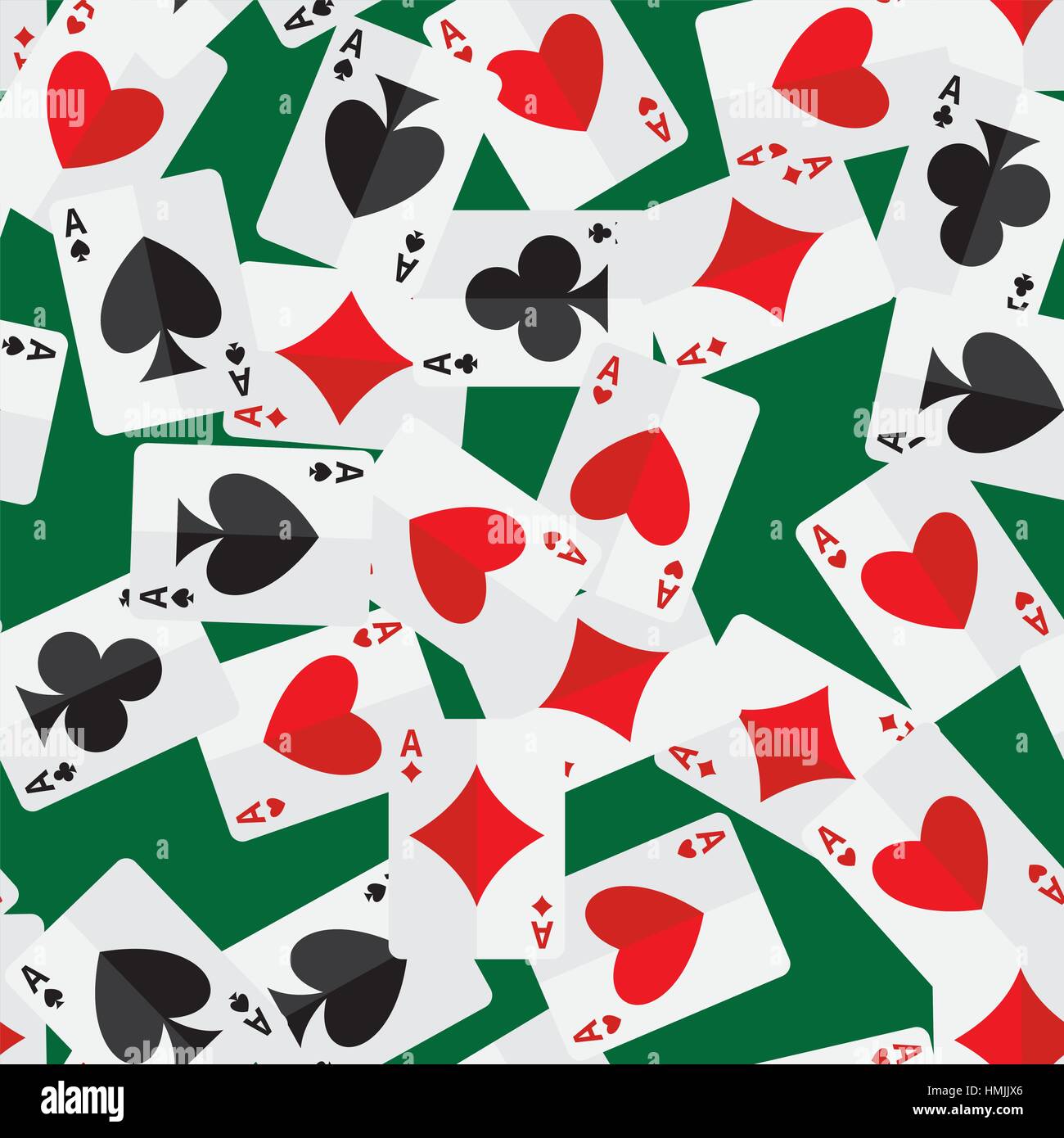 Seamless pattern of aces playing cards randomly placed over green ...