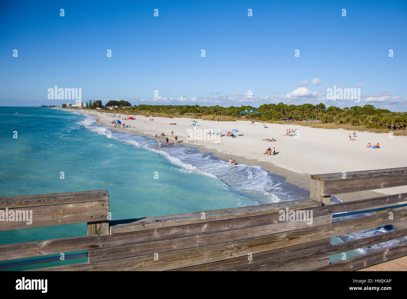 Venice Beach shoreline on the Gulf of Mexico from Venice Pier in Venice ...