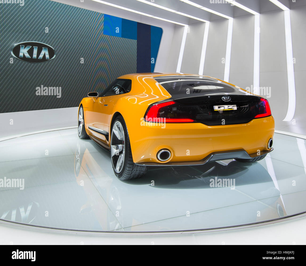 DETROIT, MI/USA - JANUARY 14: A Kia GT4 Stinger concept car at the ...