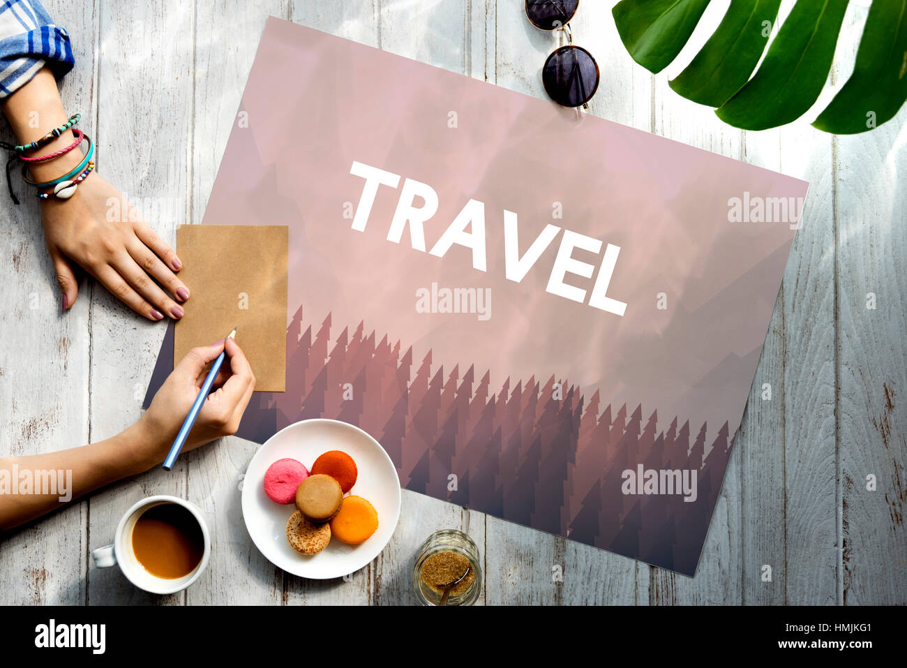Travel word on nature background with trees Stock Photo - Alamy
