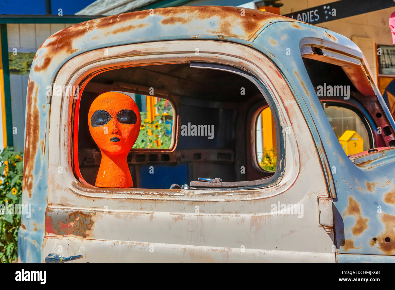 Orange Alien on Main Street in pickup truck, Seligman on historic Route ...