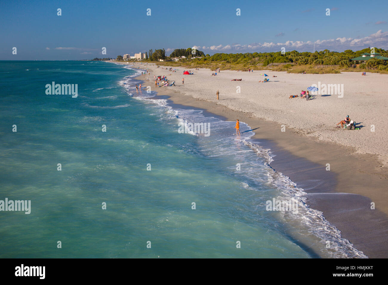 Venice Beach shoreline on the Gulf of Mexico from Venice Pier in Venice ...
