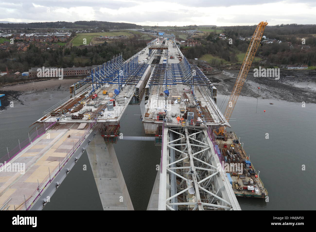 A view of the south approach of the Queensferry Crossing in South ...