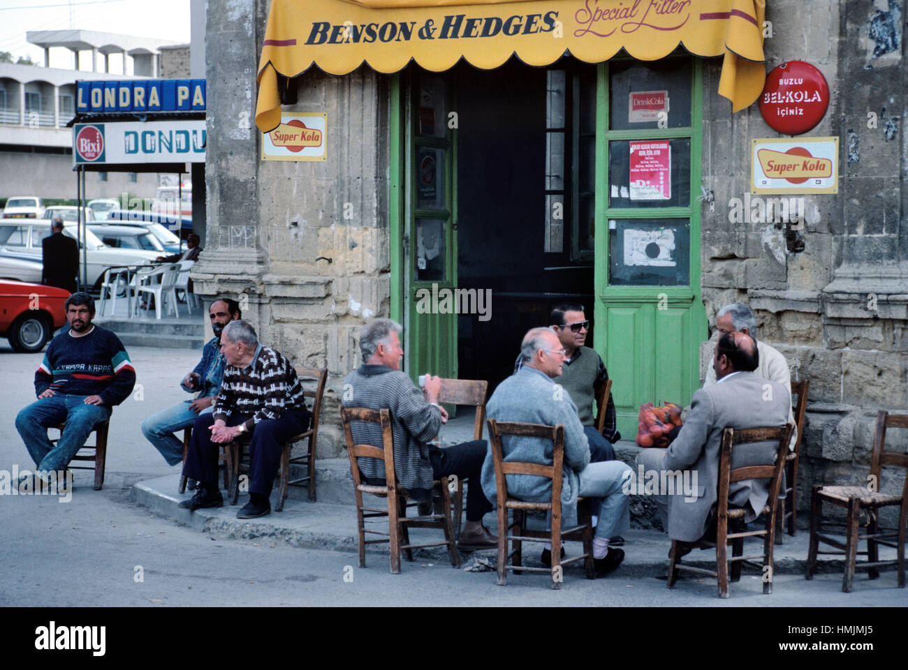 Middle-Aged Turkish Cypriot Men Drink Tea Outside a Traditional Turkish ...
