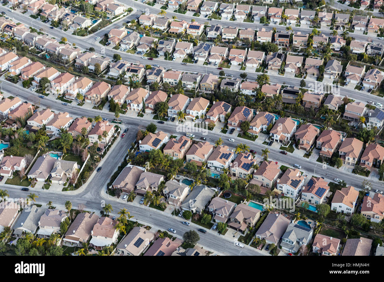 Aerial view of Stevenson Ranch homes and streets in Los Angeles County ...
