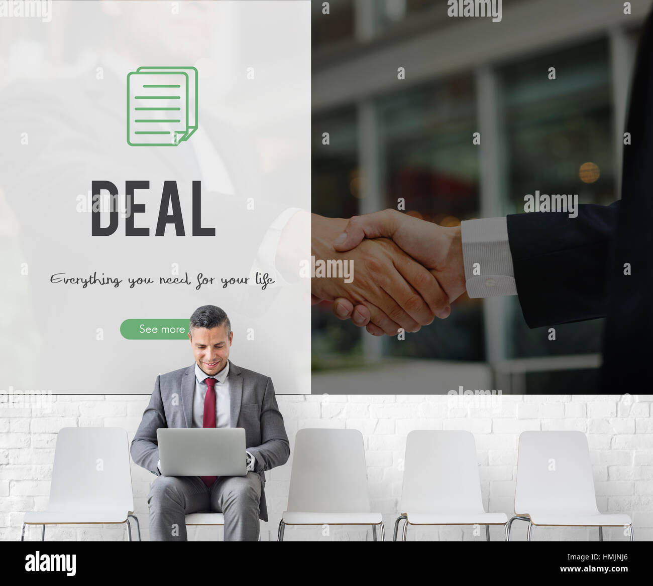 Deal word on business handshake background Stock Photo - Alamy