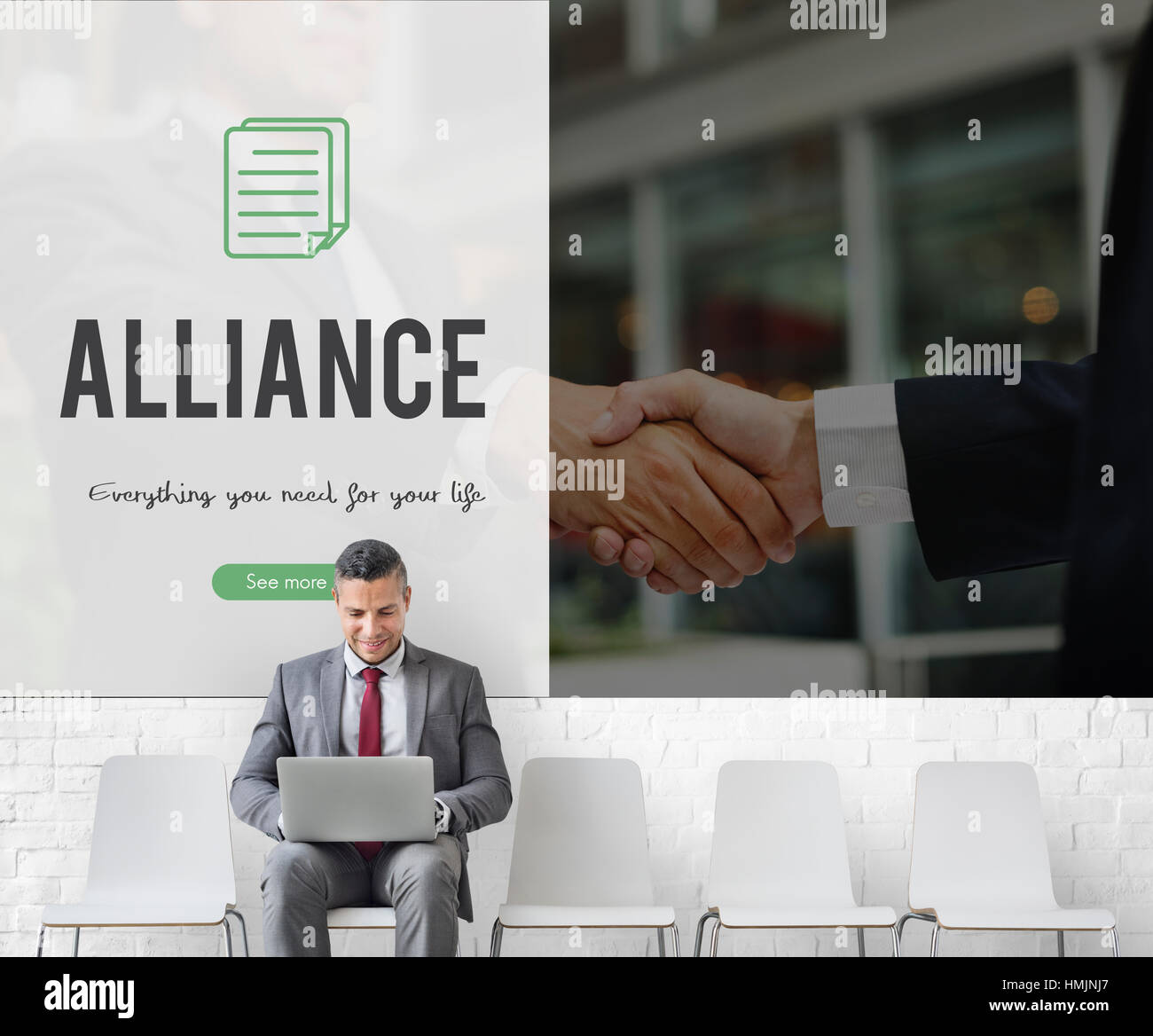Alliance word on business handshake background Stock Photo - Alamy