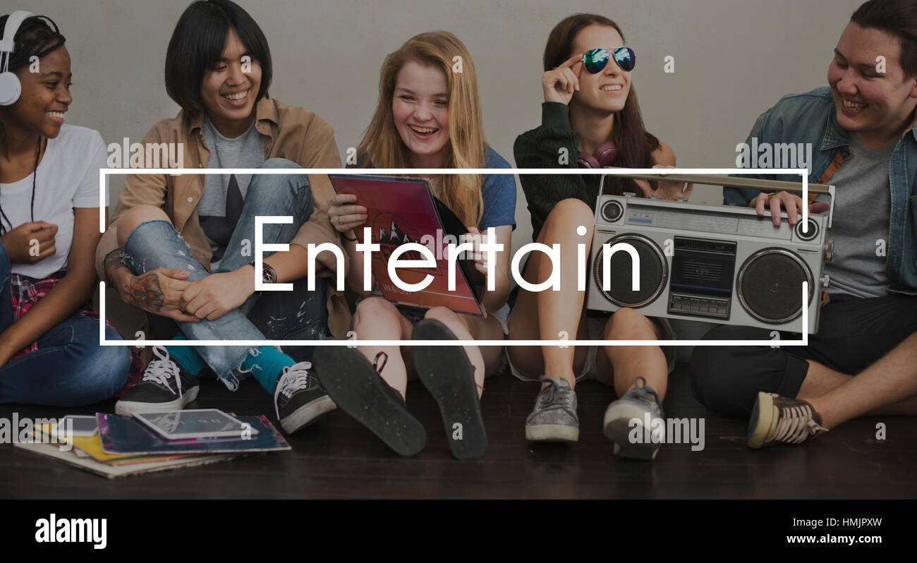 Entertain Vintage Vector Graphic Concept Stock Photo - Alamy