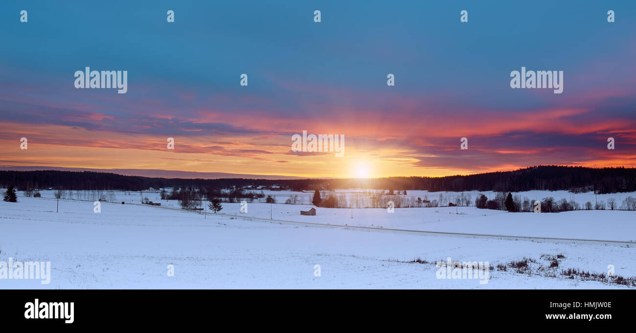 Winter sunset landscape Stock Photo - Alamy