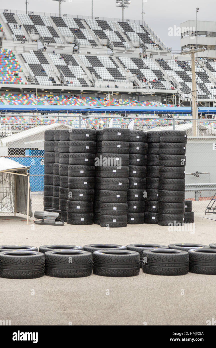 Stacks of Michelin rain tires are staged for use in the GTLM class cars ...