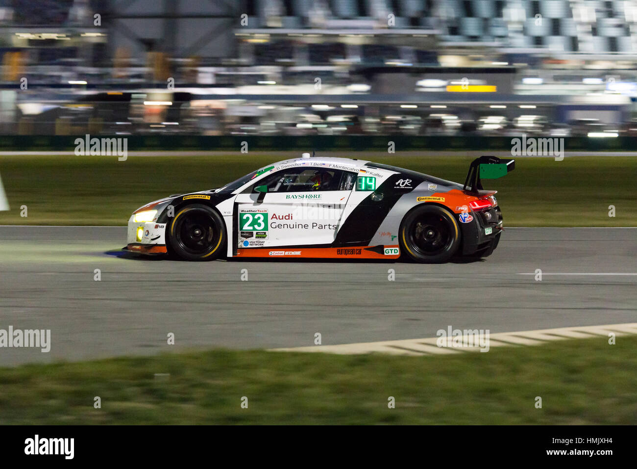 The Alex Job Racing team Audi R8 LMS GT3 # 23 car speeds through ...