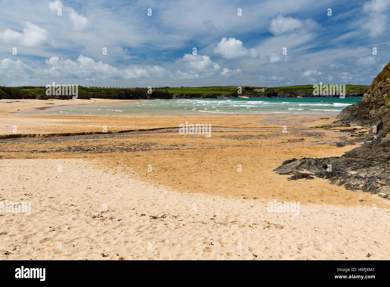 The stunning golden sandy Harlyn Bay Beach situated on the eastern side ...