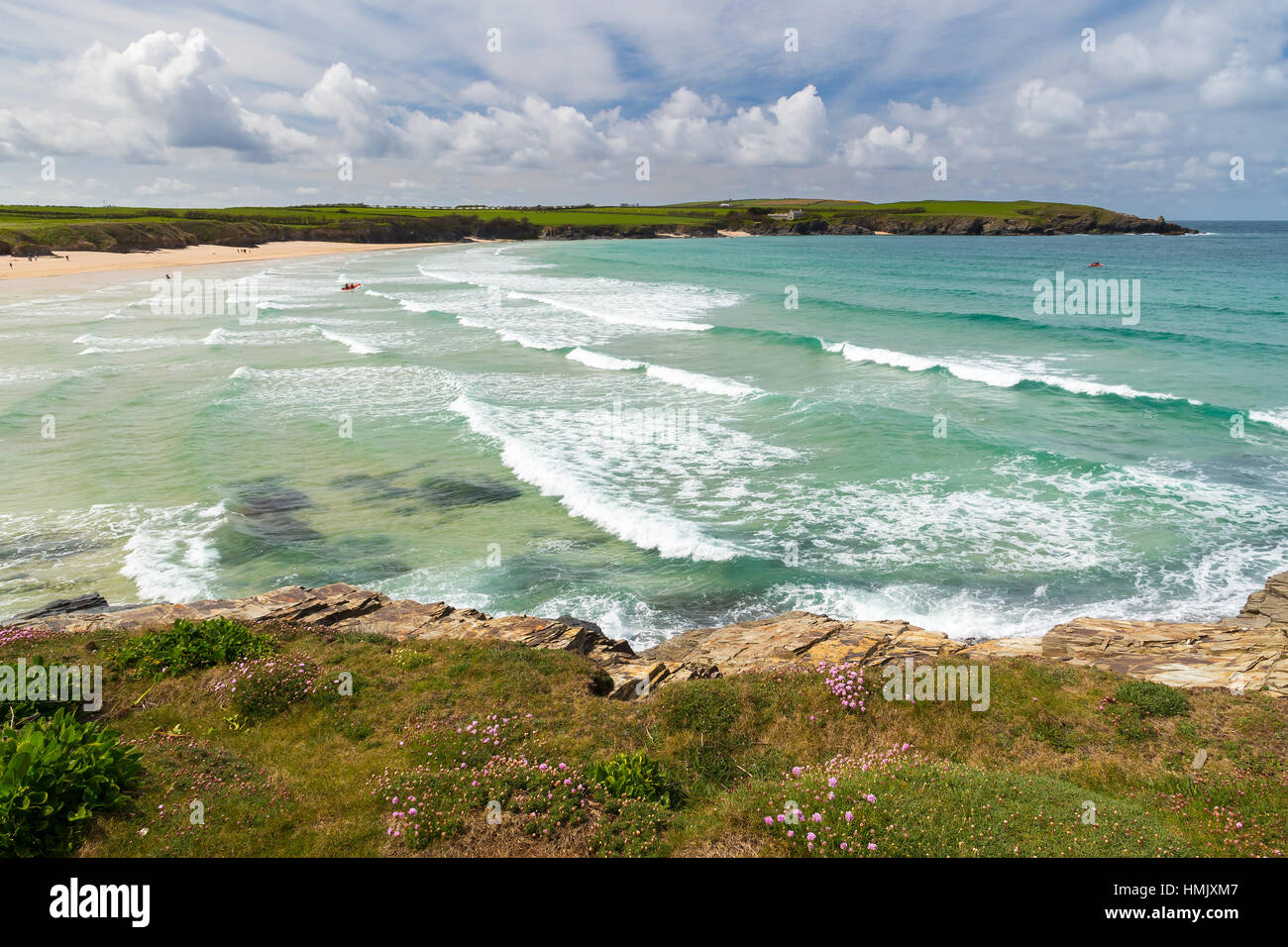 The stunning golden sandy Harlyn Bay Beach situated on the eastern side ...
