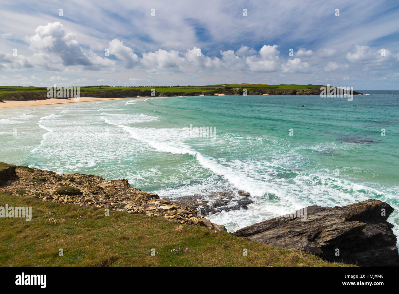 The stunning golden sandy Harlyn Bay Beach situated on the eastern side ...