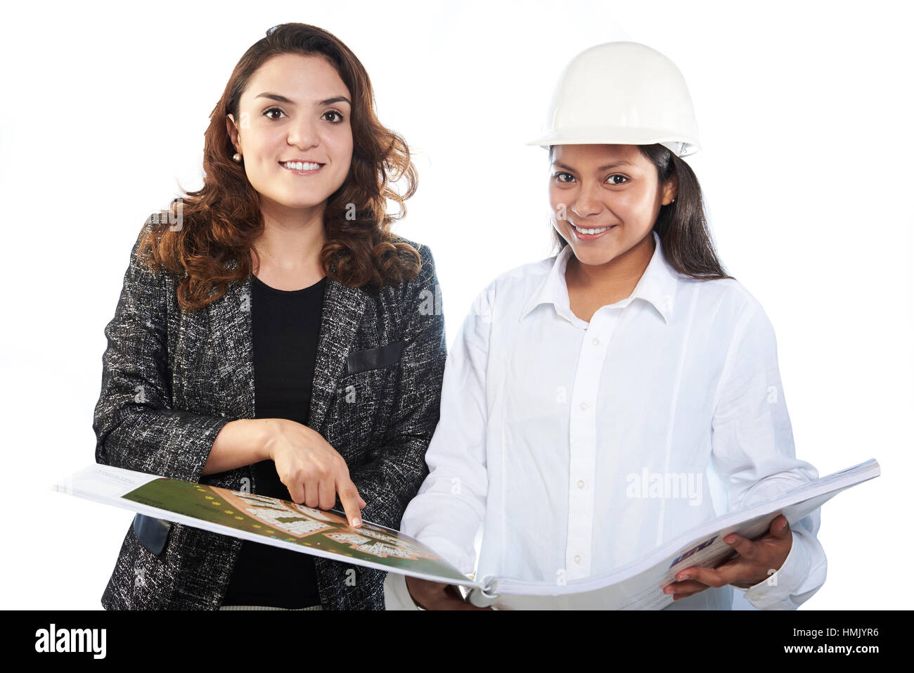 woman workers look in plan isolated on white Stock Photo - Alamy