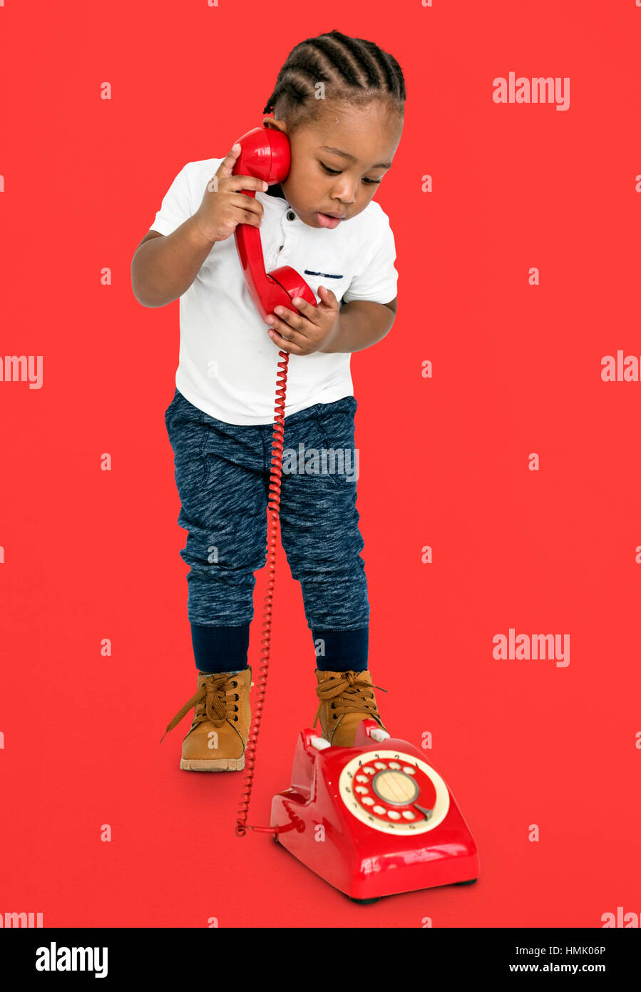 Little Girl Red Telephone Concept Stock Photo - Alamy