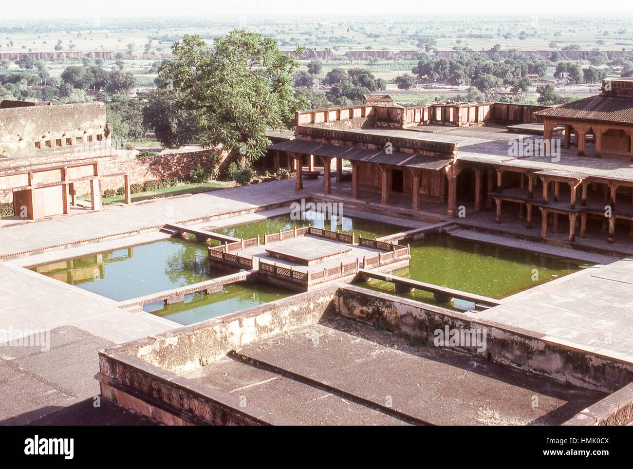 View of the Anup Talao ornamental pools from atop the Panch Mahal ...
