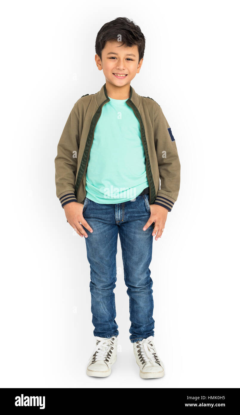 Kid Pose Standing Studio Concept Stock Photo - Alamy