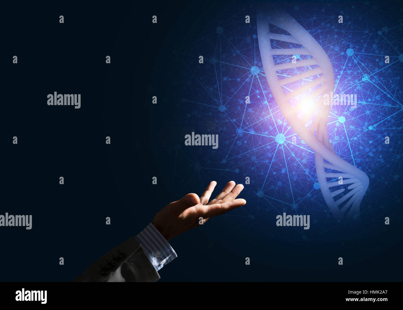 Science medicine and technology concepts as DNA molecule on dark ...