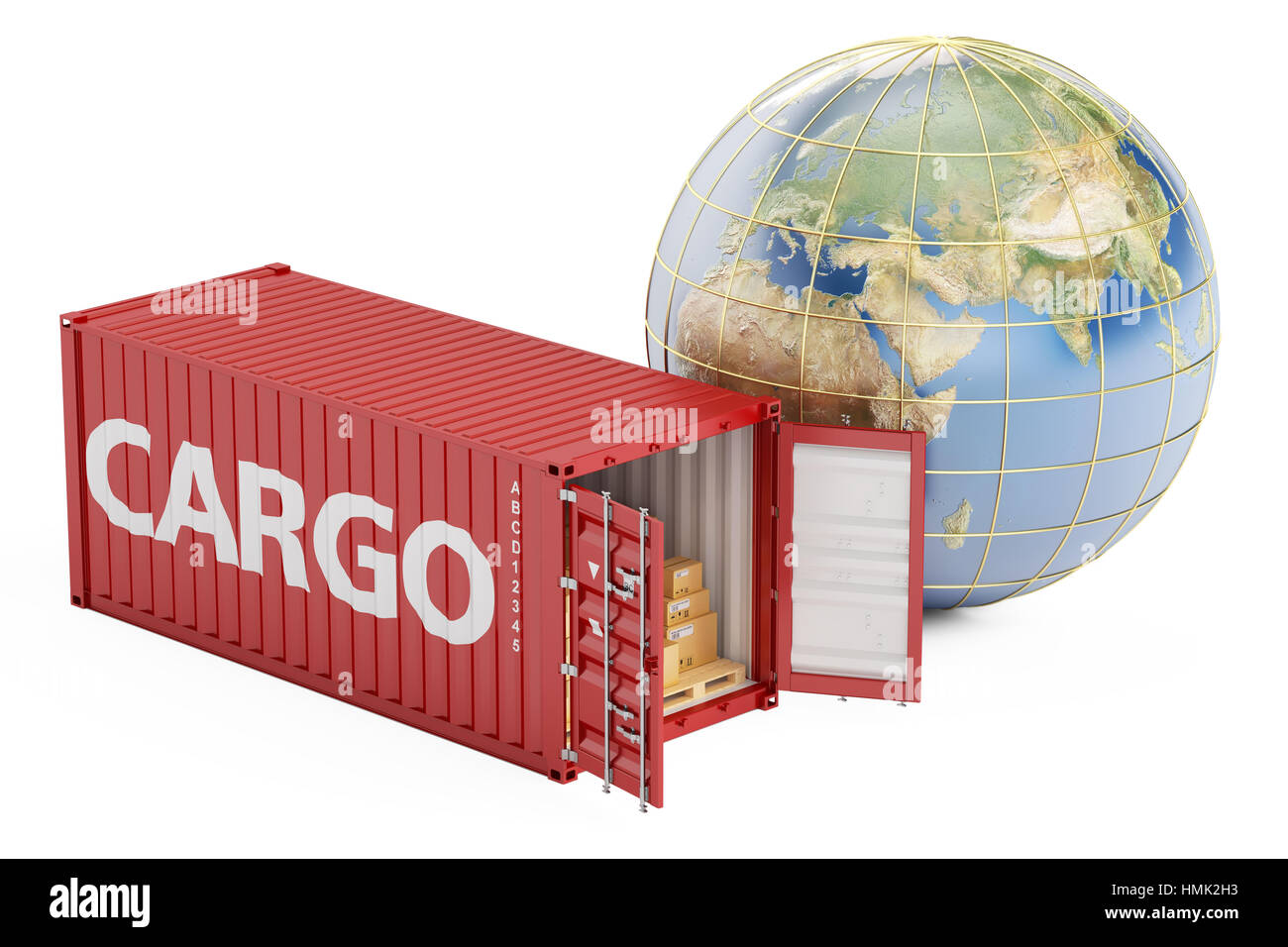 Global cargo shipping and worldwide delivery concept, 3D rendering ...
