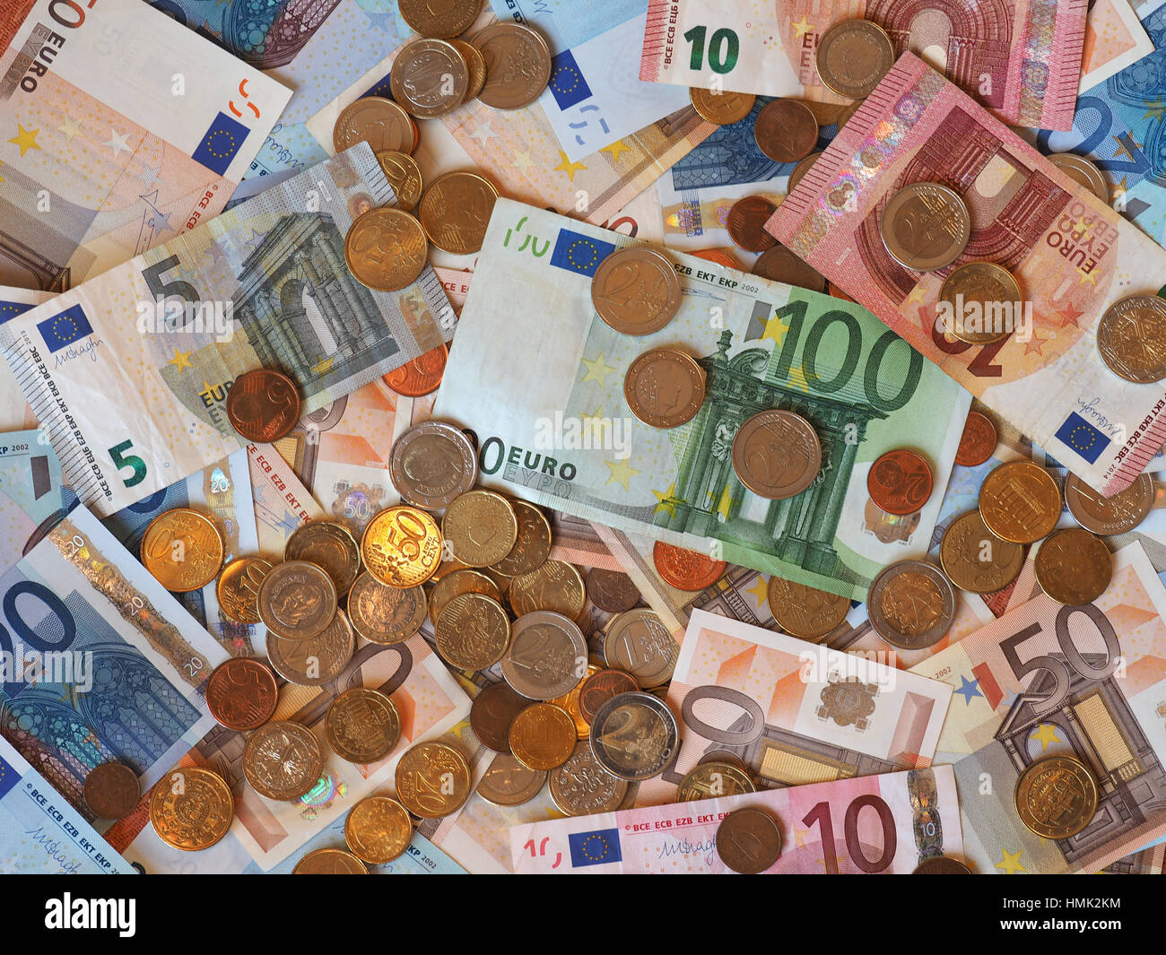 Euro (EUR) banknotes and coins, currency of European Union (EU Stock ...