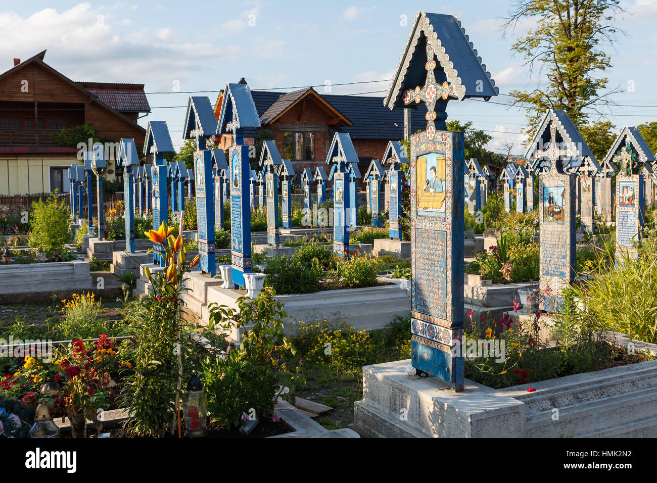 The Merry Cemetery, famous for its colourful tombstones covbered with ...