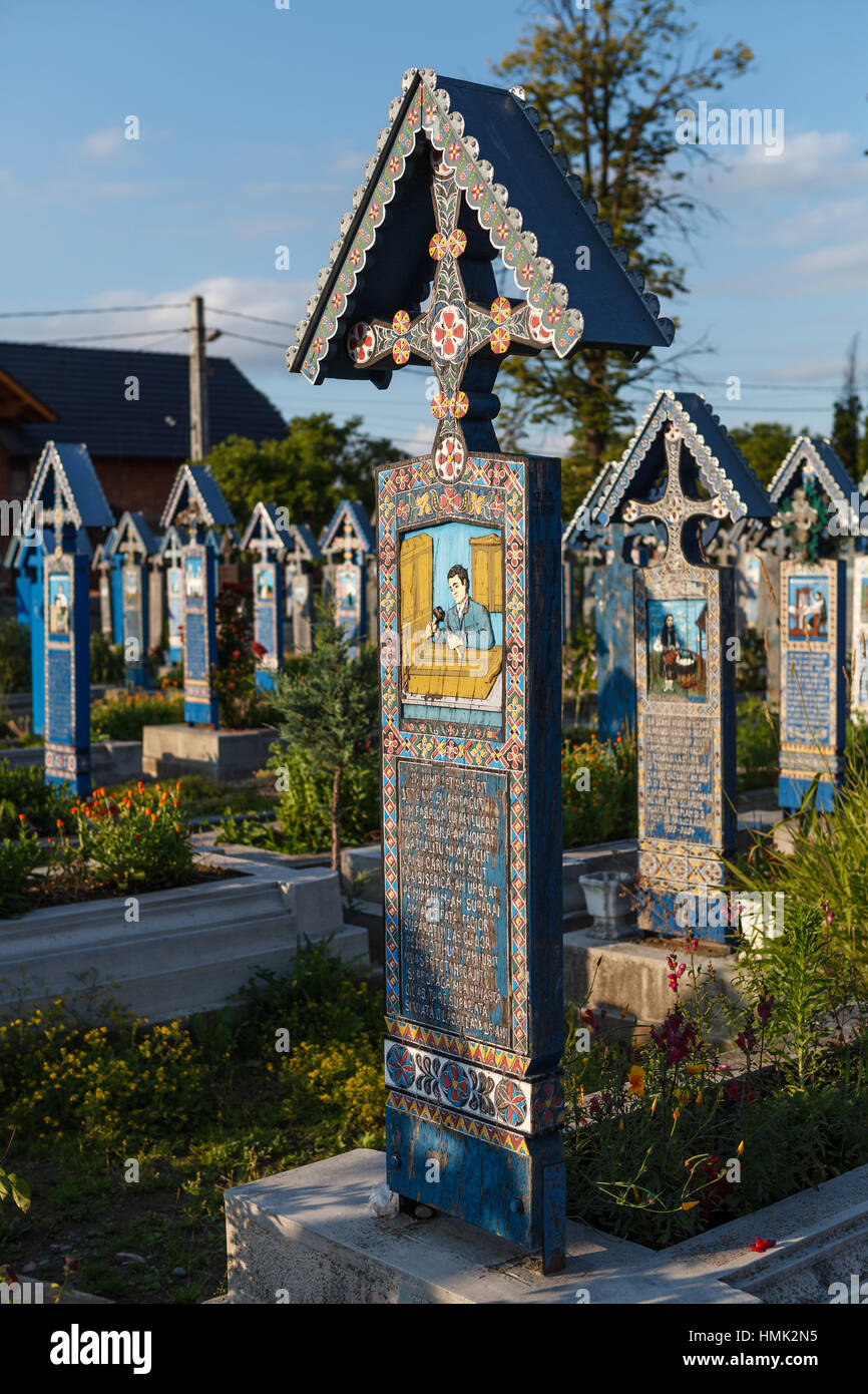 The Merry Cemetery, famous for its colourful tombstones covbered with ...