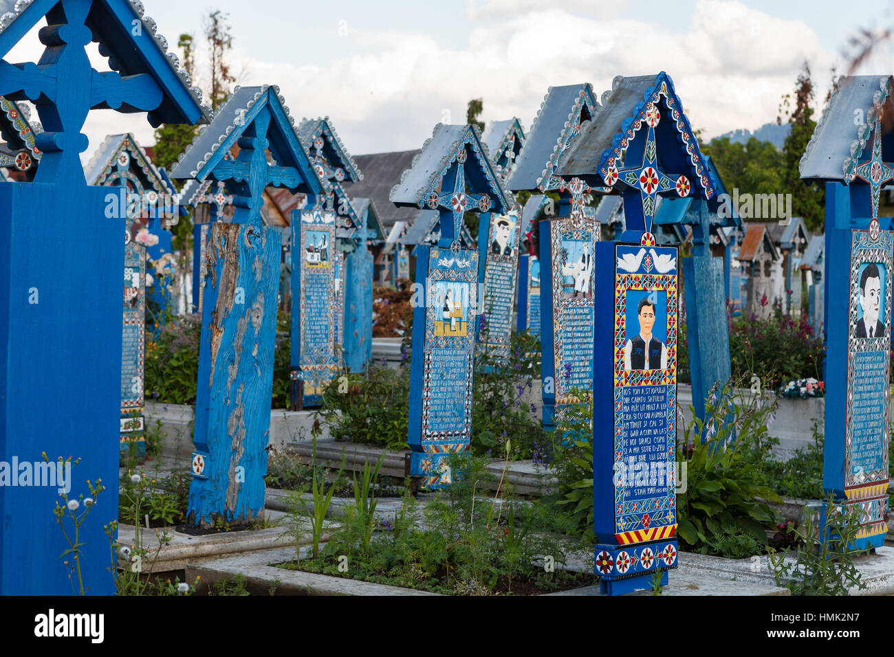 The Merry Cemetery, famous for its colourful tombstones covbered with ...