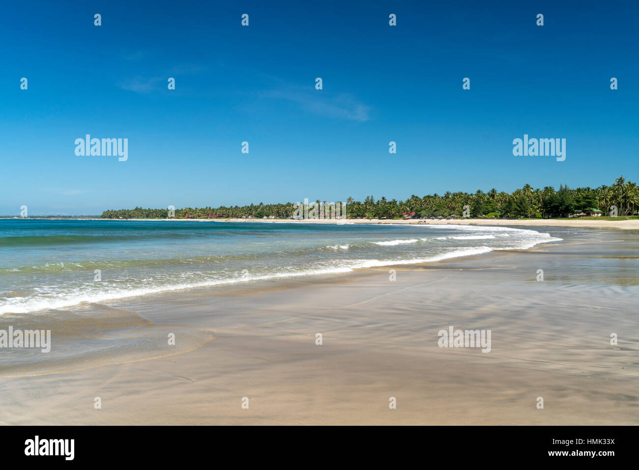 Sandy beach with palm trees, Ngwe Saung, Myanmar Stock Photo - Alamy