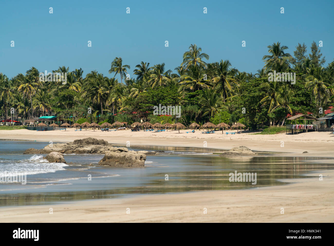 Sandy beach with palm trees, Ngwe Saung, Myanmar Stock Photo - Alamy