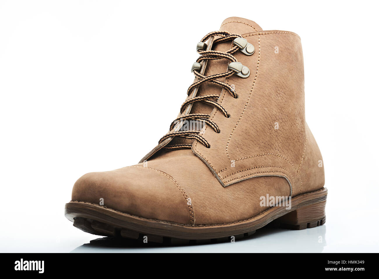 stylish light brown men boot from side on white background Stock Photo ...