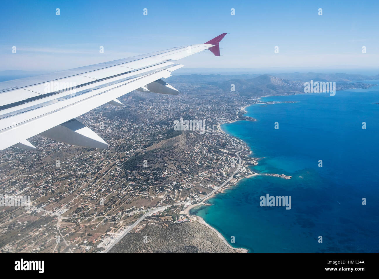 View from aircraft, Greek islands, approaching Athens, Greece Stock ...