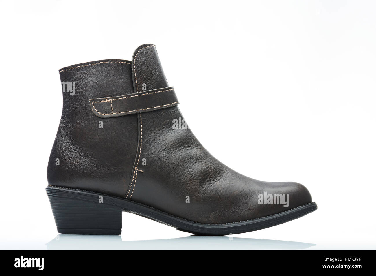 side view women leather dark brown boot catalog style Stock Photo - Alamy