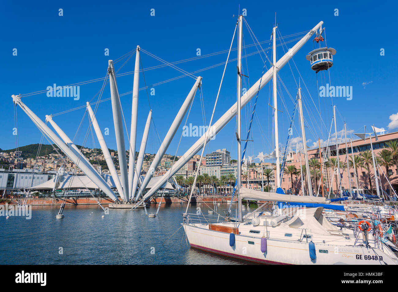 Bigo pillars and Panorama elevator at Genoa Harbor, Genoa, Liguria ...
