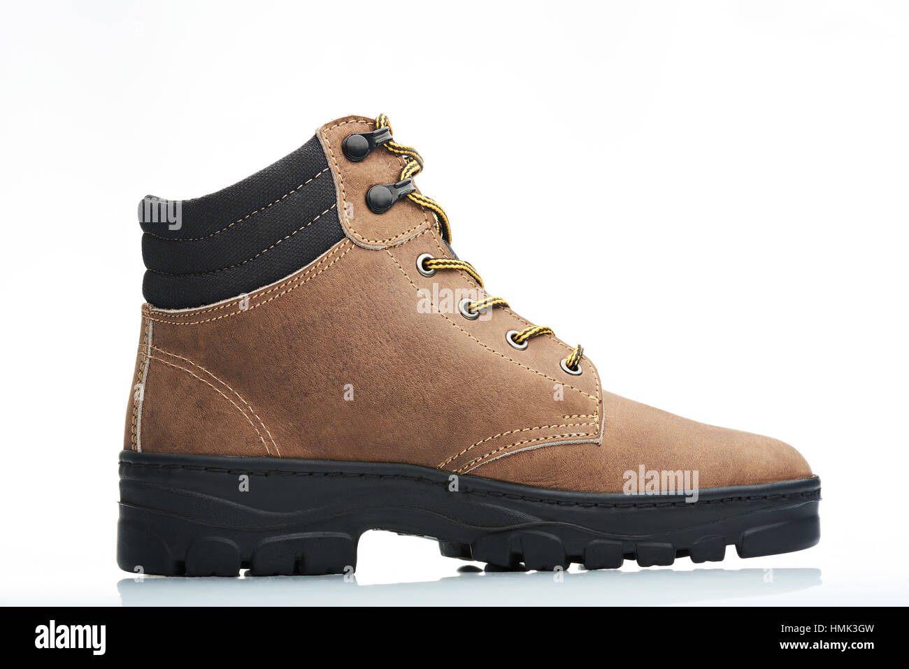 side view catalog style leather brown with black men boot Stock Photo ...