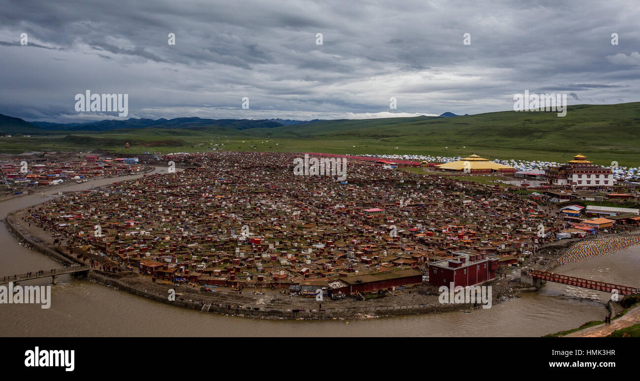 Yarchen Gar monastery and nunnery (亚青寺) in Sichuan, China. This ...