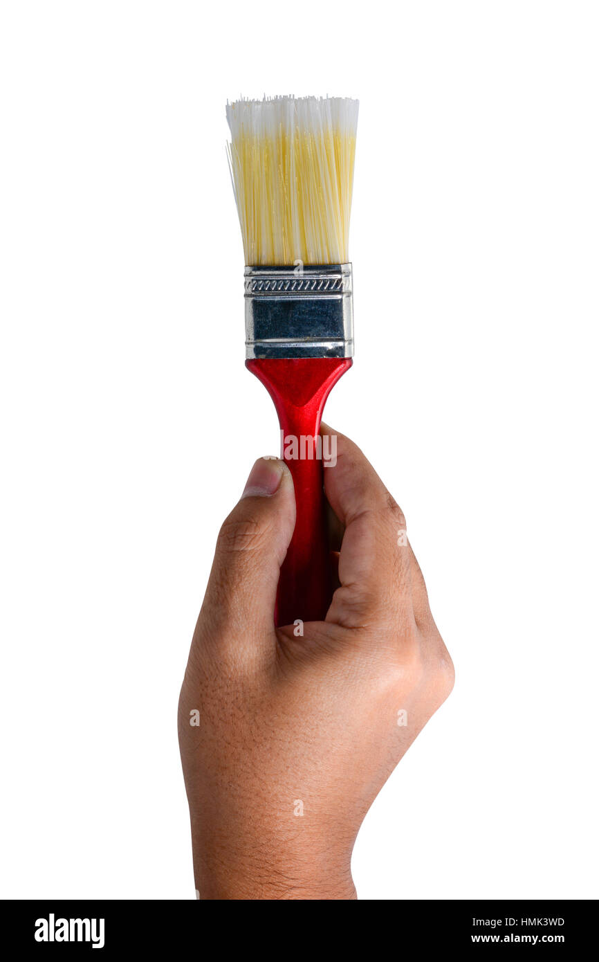 Hand with paint brush isolated on white with clipping path Stock Photo ...