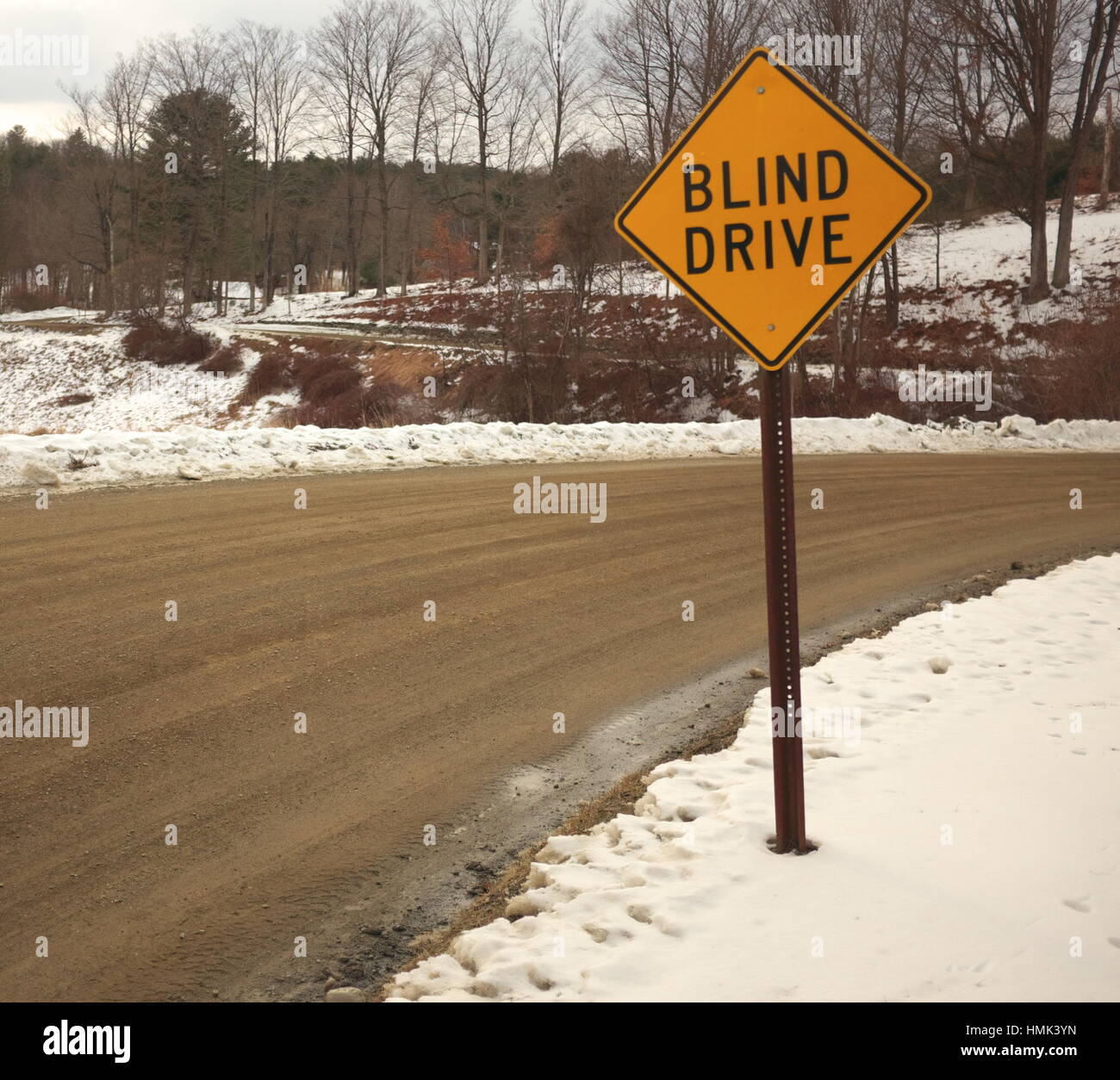 Blind drive road sign Stock Photo - Alamy