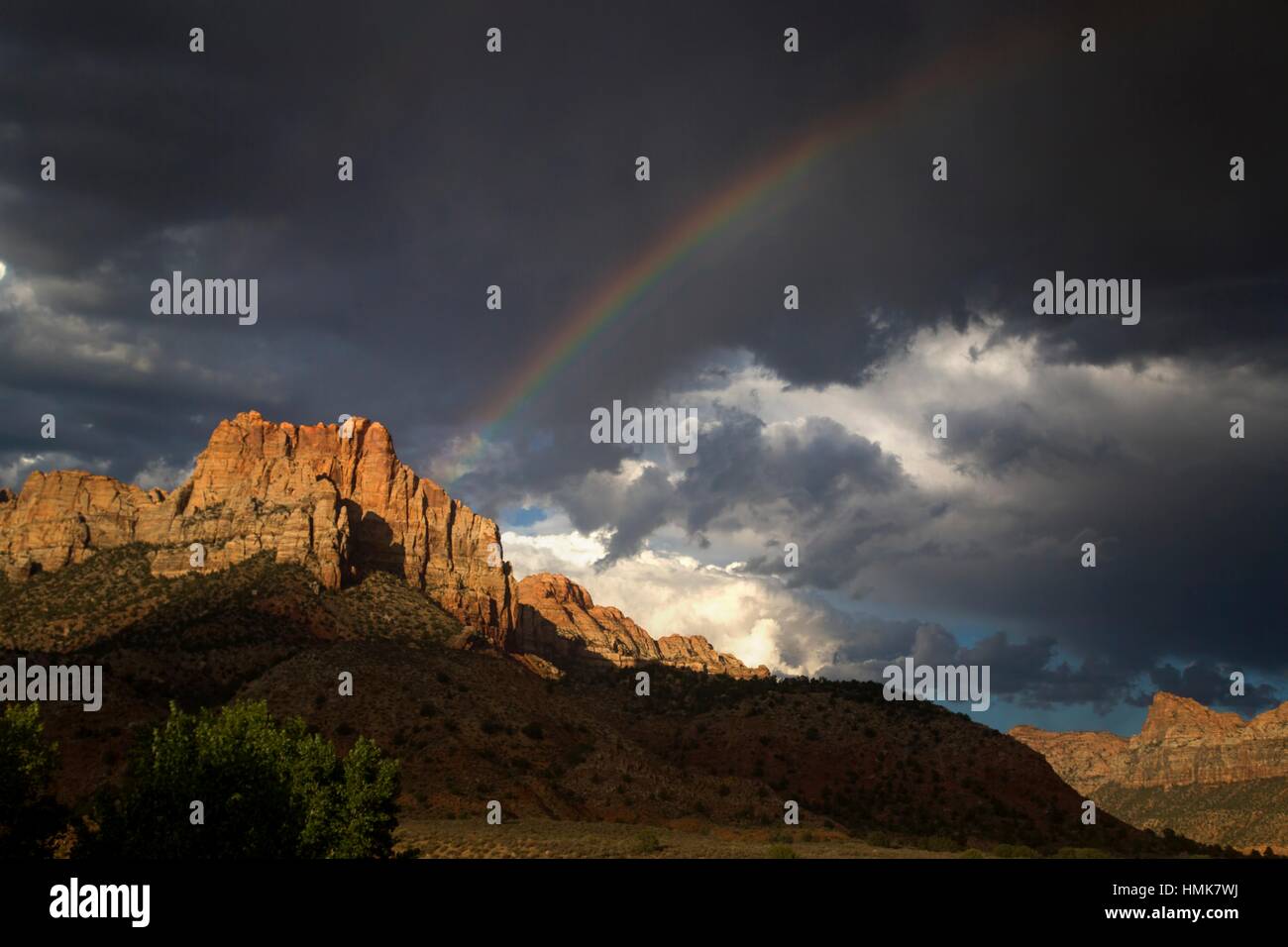 A rainbow appears during a thunderstorm at Zion National Park, Utah ...