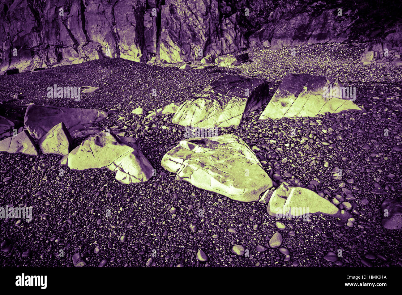 Otherworldly scene -- beach rocks and stones after sunset near Halibut ...