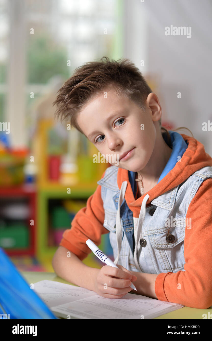 little boy doing lessons Stock Photo - Alamy