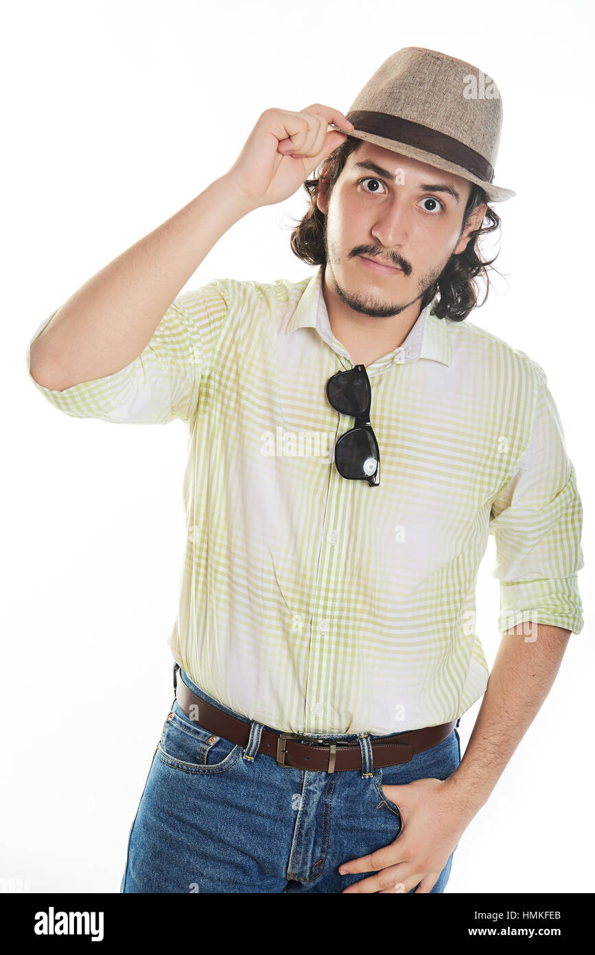 funny young beard man in hat isolated on white Stock Photo - Alamy