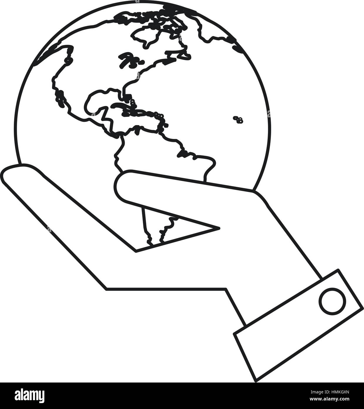 hand holding world concept communication thin line Stock Vector Image ...