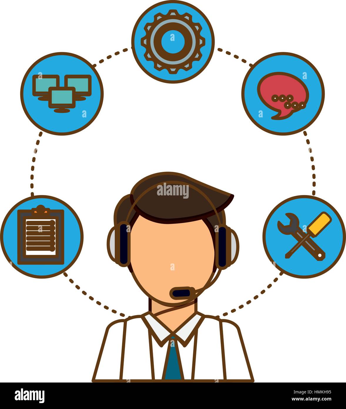 call center telemarketing tech service worker wearing headset icon ...