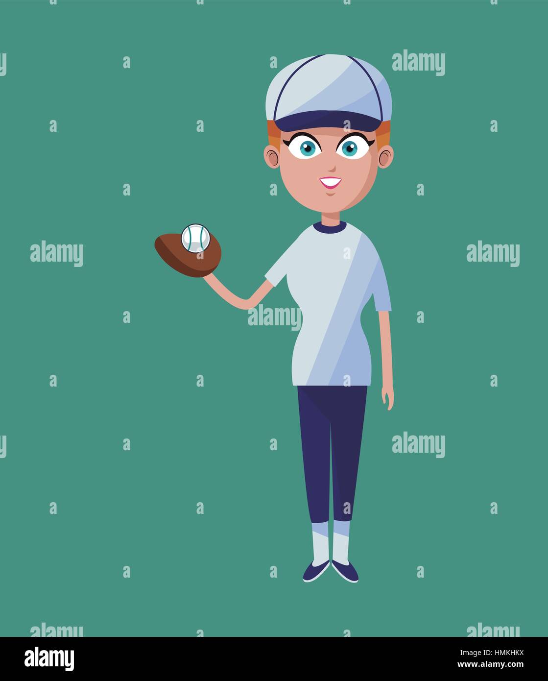 cartoon girl baseball player glove ball and cap Stock Vector Image ...